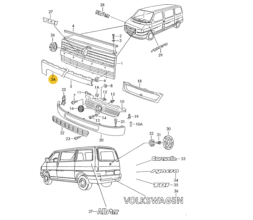 Накладка на решетку радиатора длинная 95-- VAG 701854504B Б/У