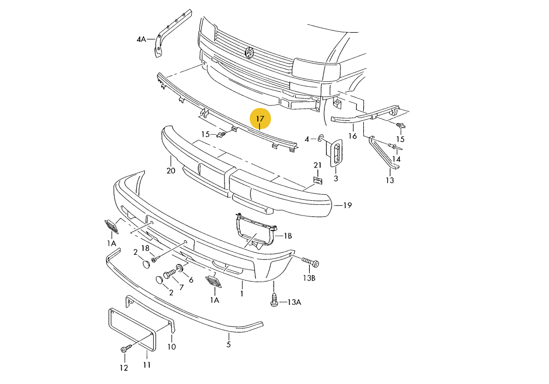 Бампер передний крепление центральное НЕ ПОСТАВЛЯЕТСЯ VAG 7D0807183B